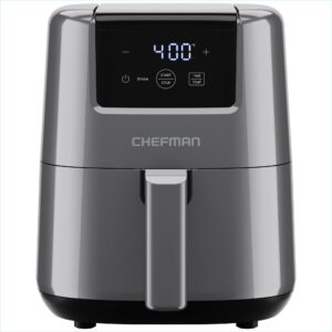 chefman 2 qt mini air fryer – digital space-saving compact air fryer with nonstick and dishwasher safe basket, quick & easy meals in minutes, features digital timer and shake reminder – grey