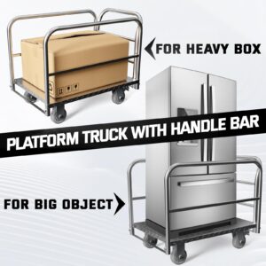 Panel Cart, Heavy Duty Flatbed Cart with Handlebar and 5In Caster 2000LBS Weight Capacity Lumber Drywall Mattress Cart Transport Heavy Loads with Ease and Efficiency 2PCS Straps for Platform Truck