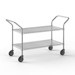 24" w x 48" l x 36" h chrome heavy duty utility cart | 2 tier | nsf commercial storage rack mobile unit | storage and mobility solution for your business