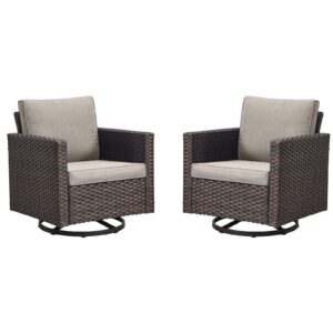 rilyson patio chairs rocking swivel chiar - wicker outdoor patio furniture set of 2,pe rattan rocker glider chairs with cushions for outside porch deck backyard garden(brown/grey)