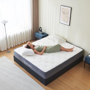 gojef king size mattress, 12 inch king mattress, hybrid mattress in a box with independent springs, soft and comfortable, pressure relief, certipur-us certified, medium