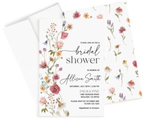 all ewired up bridal shower invitations and envelopes, colorful floral boho wildflower invitation card, wedding, party, decorations, wild flower personalized