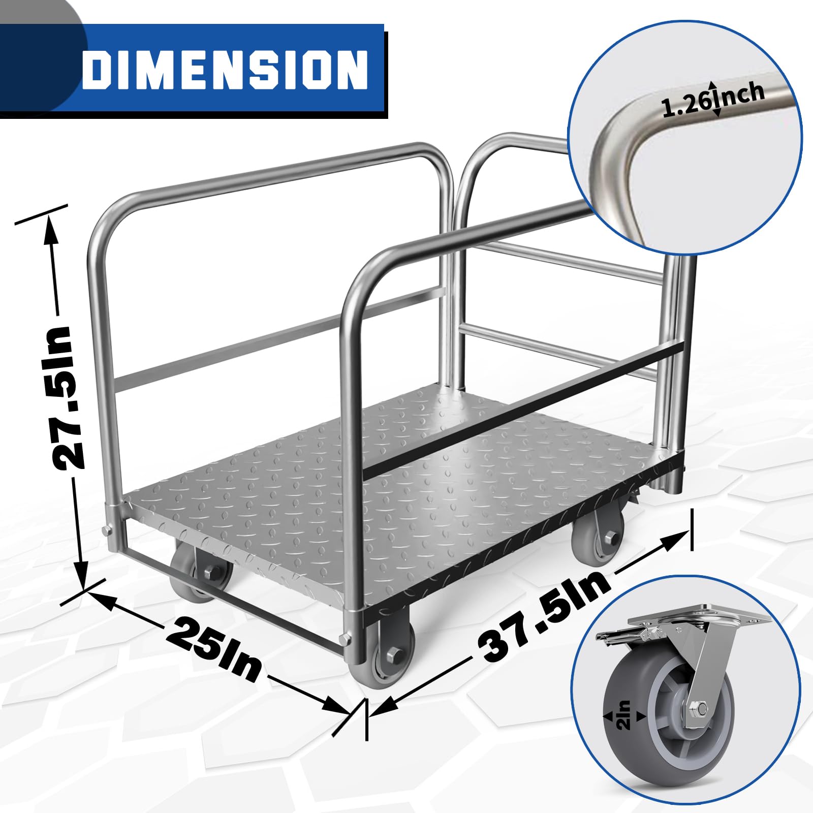 Panel Cart, Heavy Duty Flatbed Cart with Handlebar and 5In Caster 2000LBS Weight Capacity Lumber Drywall Mattress Cart Transport Heavy Loads with Ease and Efficiency 2PCS Straps for Platform Truck