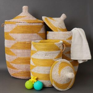 yellow hooded lid storage basket set of 3