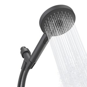 sproos handheld shower head, high pressure, 3 spray functions plus pause, extra long 70 inch hose, silicone nozzles, black