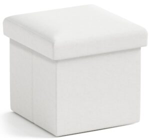 ornavo home small storage ottoman foldable collapsible cube square linen ottoman foot rest stool seat, for living room, bedroom, home office, dorm - 12 x 12 x 12, white