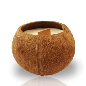 tropical coconut candle with wooden wick - coconut scented coconut shell candle made with real hollow coconut shells - great beach scented candle coconut and relaxing bath decor (coconut scent)