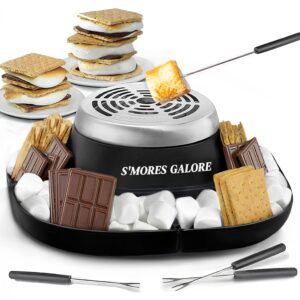 s'mores galore™ electric smores maker tabletop indoor - perfect family smore maker all year long - indoor marshmallow roaster smores kit & serving tray - electric s'mores maker w/4 skewers