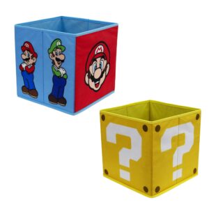 nintendo super mario officially licensed storage boxes | 2 pack foldable storage cubes faces design with mario and luigi | perfect for organising children's room, kids playroom, 30 x 30cm