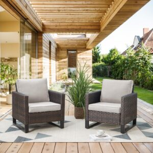 rilyson patio furniture chairs outdoor chair - wicker patio furniture set of 2,pe rattan patio seating with cushions for deck porch balcony backyard garden(brown/beige)