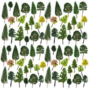 buwusmu 70 pieces mixed model trees - ranging from 1.2 to 6.3 inches, ideal for train scenery, architecture models, diy crafts, building models, and scenery landscapes, natural green color