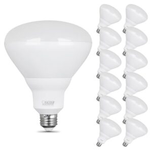 feit electric br40 led light bulbs, 65w equivalent, dimmable, e26 medium base, 850 lumens, 2700k soft white, 120v, 90 cri, 22.8 years lifetime, frosted bulbs, damp rated, 12 pack, br40dm/927ca/2/6