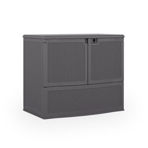 suncast backyard oasis vertical outdoor deck boxes for patio bars, 195-gal. outdoor storage box for patio furniture and grill tools, cool gray