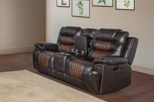 new classic furniture nikko faux leather manual console loveseat with dual recliners, brown