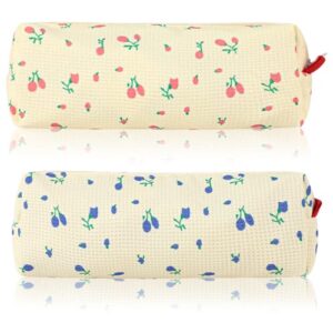 geehua 2 pcs women cute floral pencil bag, flower zipper pencil case simple pen bag stationery organizer cosmetic makeup storage bag coin pouch holder travel office accessories