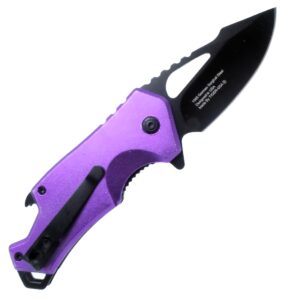 purple sping assisted folding pocket knife 3" edc german surgical stainless steel blade and bottle opener purple men woman