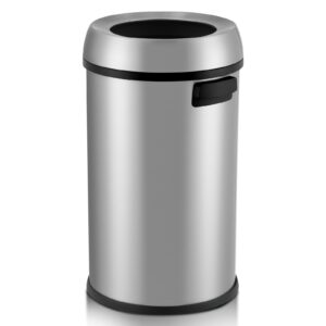 pioneerworks 65 l / 17 gal open top trash can commercial grade heavy duty brushed stainless steel for outdoor | kitchen waste bins home house family