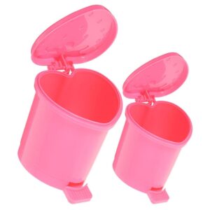 luxshiny 2pcs strawberry trash can cute mini countertop trash can with lid kawaii small garbage can plastic waste bin wastebasket for car office bedroom kitchen decor