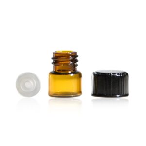 generic 1/4 dram (1 ml) amber glass vials with black ribbed caps & orifice reducers pack of - 144 pcs, clear