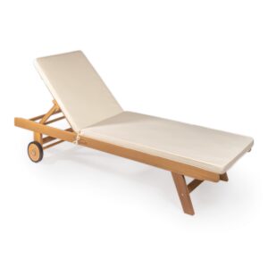 jonathan y lng1000a mallorca 77.56"x23.62" modern classic adjustable acacia wood chaise outdoor lounge chair with cushion & wheels coastal, bohemian, minimalist, traditional, white/natural