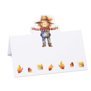 100 pack thanksgiving place cards fall scarecrow seating harvest name card table setting paper autumn tent cards dinner wedding tables placement party