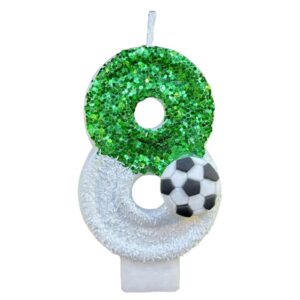 casapopz birthday number candles white soccer number 8 birthday candles for cake, fun glitter birthday candles cake cupcake topper for kids adults party anniversary supplies