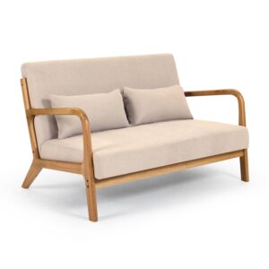 loveseat sofa small couch, mid century modern accent chair 2 seat couch with 2 pillows for small space, living room, bedroom