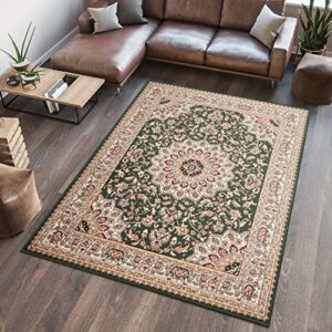 tapiso petra area rug green beige traditional rosette oriental living room bedroom durable carpet size - 6x9ft (180x270cm)