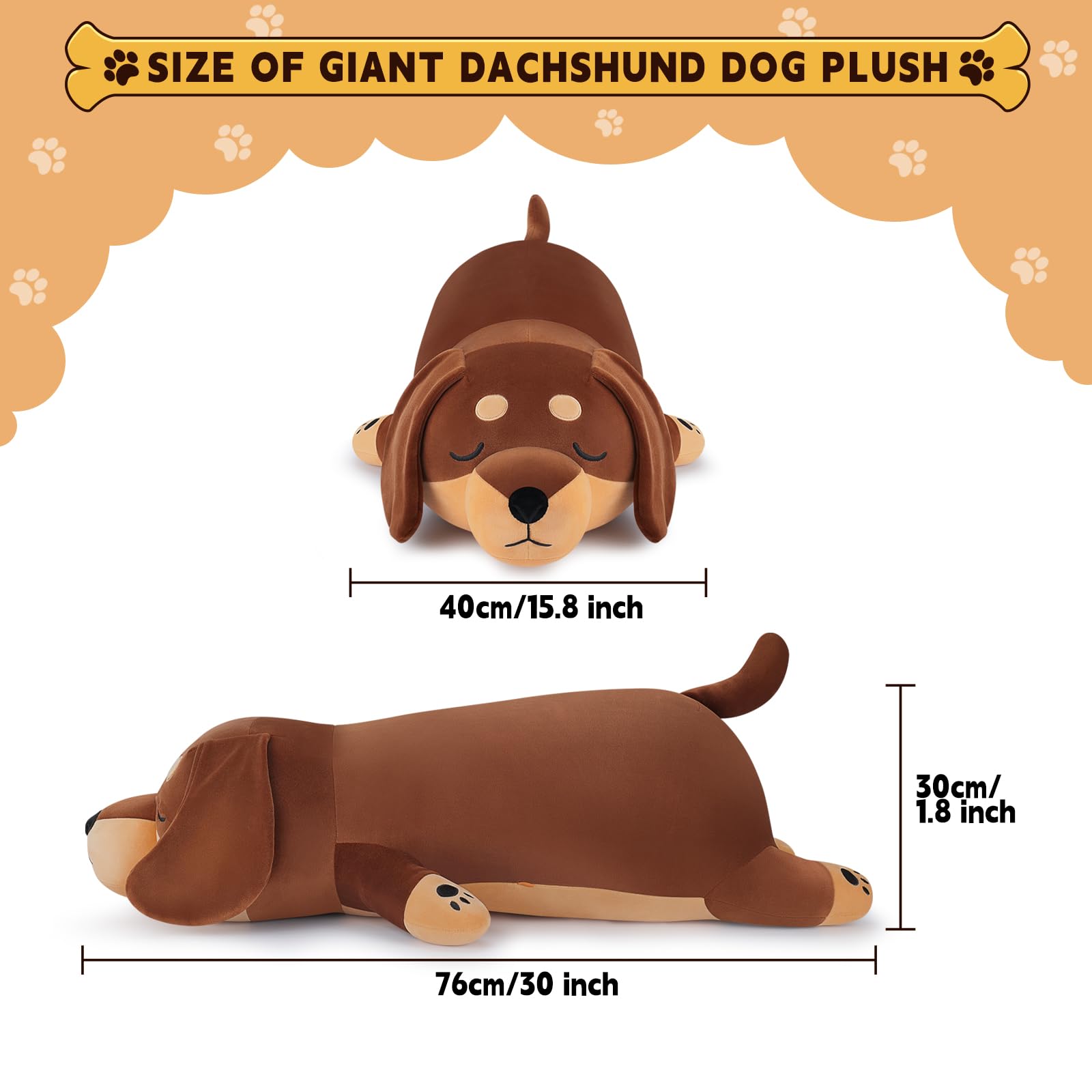 30'' Giant Dachshund Dog Plush Stuffed Animal- Weiner Dog Plush Pillow Plushies, Large Sleeping Dachshund Plush Toy, Cute Hugging Weiner Dog Stuffed Animal, Birthday Gifts for Kids Girls Boys