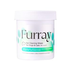 furray ear cleaning wipes for dogs and cats 180 count | for small-medium breeds | soothes, deodorizes, removes ear wax, ear relief | gentle, aloe based, fragrance-free, ph-balanced formula