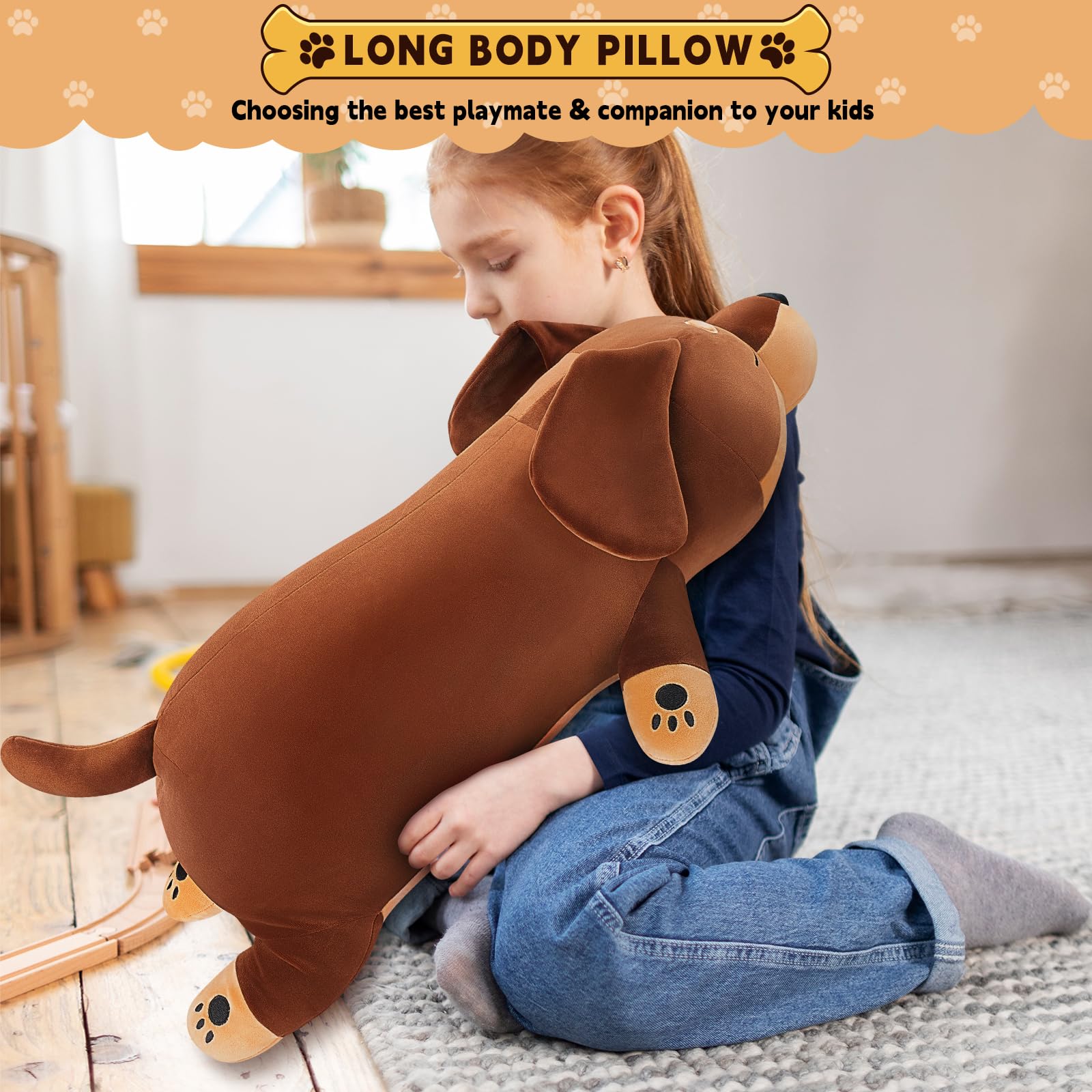 30'' Giant Dachshund Dog Plush Stuffed Animal- Weiner Dog Plush Pillow Plushies, Large Sleeping Dachshund Plush Toy, Cute Hugging Weiner Dog Stuffed Animal, Birthday Gifts for Kids Girls Boys