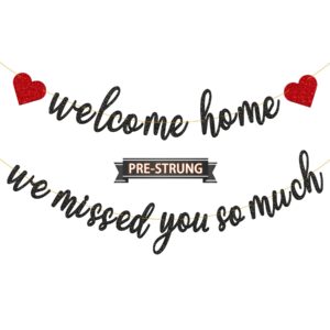 gifloon pre-strung welcome home we missed you so much banner for military army returning, homecoming party decorations, black