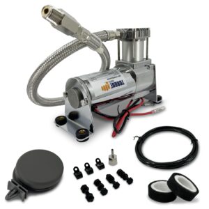 torque 12v heavy duty 444c air compressor kit - 120 psi, portable single port, replaces air lift 16092 16192 - compressor for train horns, air horns, air ride suspension, train horn systems (tr16192)