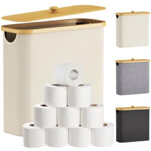 lifewit toilet paper storage 30 l, bamboo toilet paper basket with lid and handle, free standing toilet paper holder stand, bathroom organizer cabinet container accessories, white