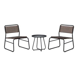 jonathan y lvg1100b-3set freja 3-piece mid-century modern faux rattan conversation outdoor patio set scandinavian, classic, transitional, bohemian, traditional, black/brown