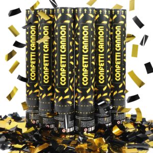 black gold confetti poppers,6pack 12inch confetti wands for birthday，indoor wedding,party,celebrations，photo shoots and new year (black gold 6pack)