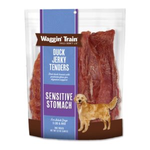 waggin' train duck jerky tenders for sensitive stomach for dogs - 12 oz pouch - grain free, high protein dog treat