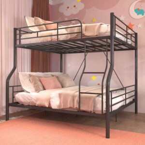 fusvz metal full xl over queen bunk beds for adults, heavy-duty bunk bed full xl over queen size with ladder for kids boys girls teens, convertible to 2 separate beds, weight capacity: 600 lbs (black)