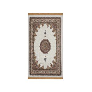 muslim prayer rug | 25'' x 45'' turkish velvet islamic praying mat for men, women, kids | patterned janamaz carpet ramadan sajadah islam namaz rugs (ecru iii)