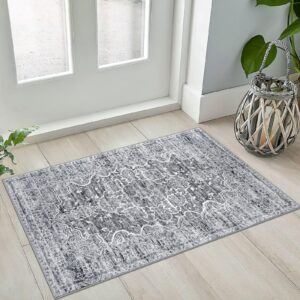 kuta vintage entryway rugs indoor grey blue washable rugs 2x3 non-slip ultra soft printed oriental floral medallion doormat small accent rug farmhouse kitchen throw rug for entrance and bedroom