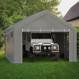 carport heavy duty 10x20ft, upgraded portable carport with 2 roll-up doors+4 ventilated windows, reinforced steel poles, uv resistant all-season waterproof tarp garage, for car, truck, boat