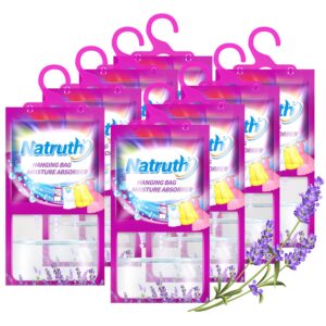 natruth 8-pack moisture absorber bags with lavender,desiccant hanging bag use for kitchen bathroom wardrobe, eliminates odors，odor absorber humidity packs, hanging closet dehumidifier bags for closet