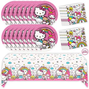 hello kitty birthday decorations | serves 16 | hello kitty plates and napkins, tablecloth, sticker | party supplies | officially licensed