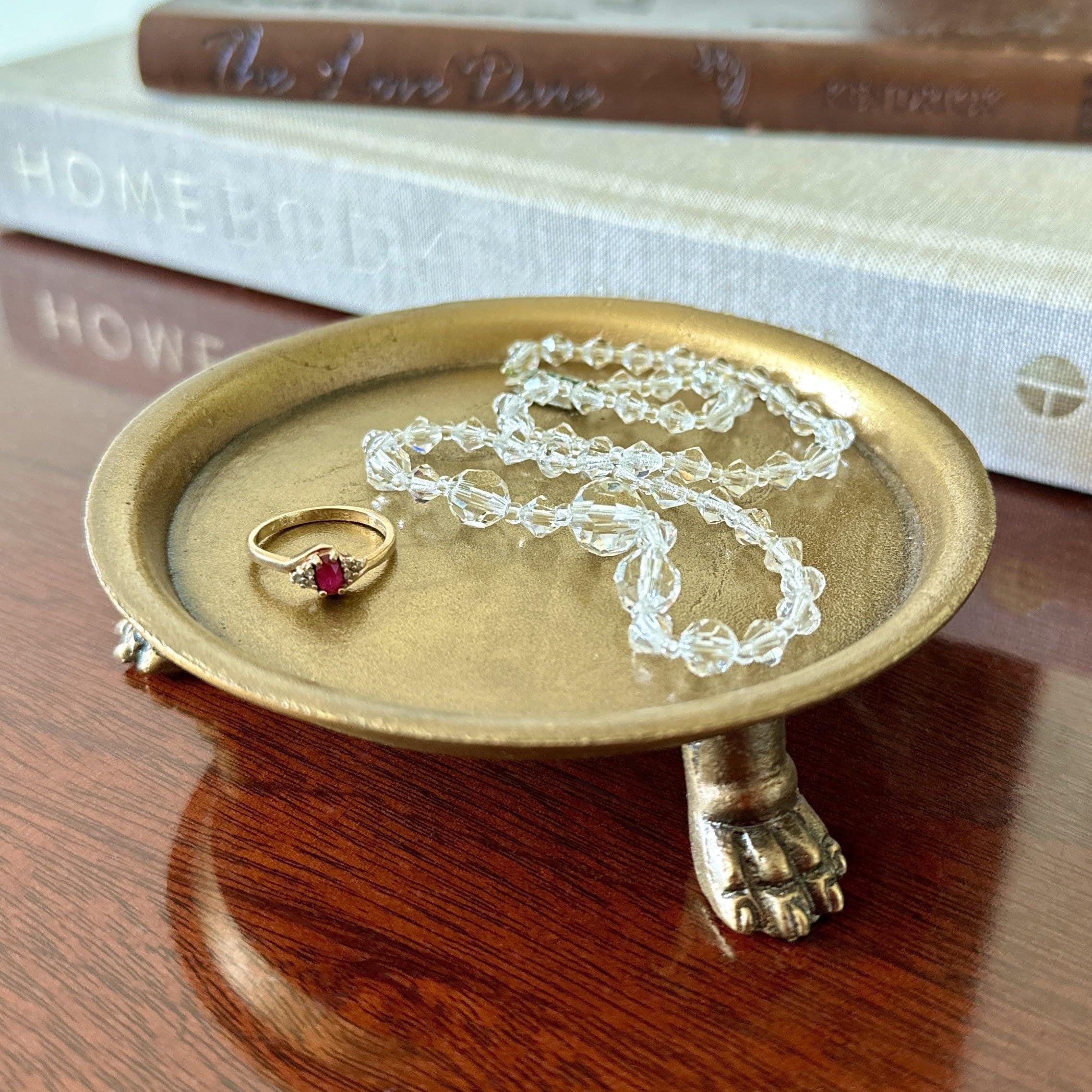 Hapton House 100% Solid Brass Clawfoot Dish - Pedestal Dish - Candle Dish - Candle Holder - Candle Stand - Jewelry Dish - Jewelry Holder - Perfect for Wax Candles, Jewelry, Rings, and Trinkets