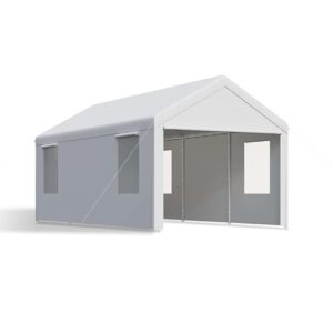 capeworth carport,10x20 heavy duty carports, canopy, garage, metal shed, with 4 roll-up ventilated windows, outdoor, storage, car, boat,10x20 white