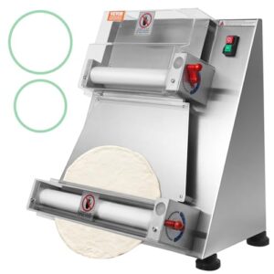 vevor pizza dough roller sheeter, 3-15 inch automatic commercial pizza press, 390w electric 260 per hour dough roller, stainless steel adjustable thickness dough machine, for pasta maker equipment