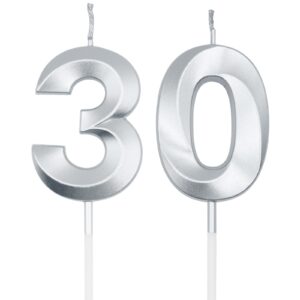 silver 30th birthday candles for cakes, number 30 candle cake cupcake topper for birthday anniversary party decoration