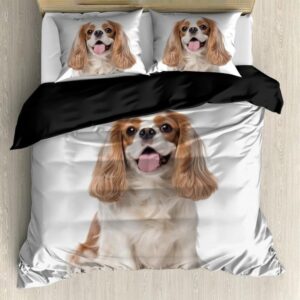 xarleslyna queen size duvet cover sets cavalier king charles spaniel dog quilt cover duvet cover white puppy dog comforter covers with 2 pillowcases for childrens and adults (88"x88")