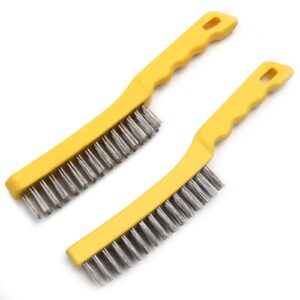 2 pcs stainless steel wire brush, wire brushes for cleaning rust heavy duty rust remover for metal welding wire brush with curved handles 11 inch for rust removal, deburring, surface preparation