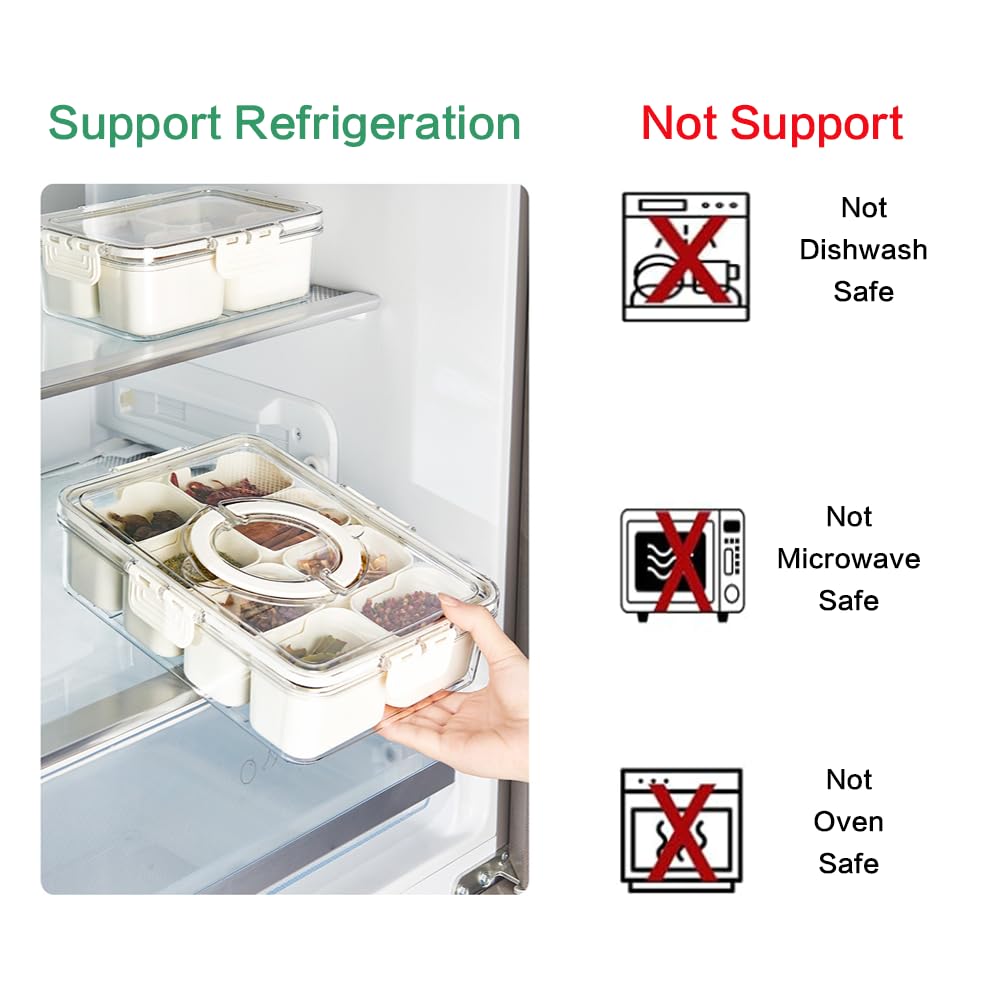 YSSY spread Divided Serving Tray with Lid and Handle, Snackle Box Container for Portable Snack Platters, Storage Organizer for Veggie, Snackle, Fruit, Candy-Perfect for Party, Travel, & Picnic